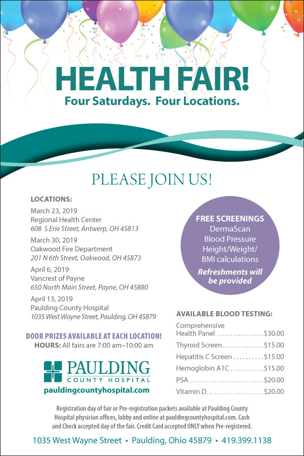 Health Fair 2019: Four Saturdays. Four Locations. | Paulding County ... Health Fair 2019: Four Saturdays. Four Locations. | Paulding County ...